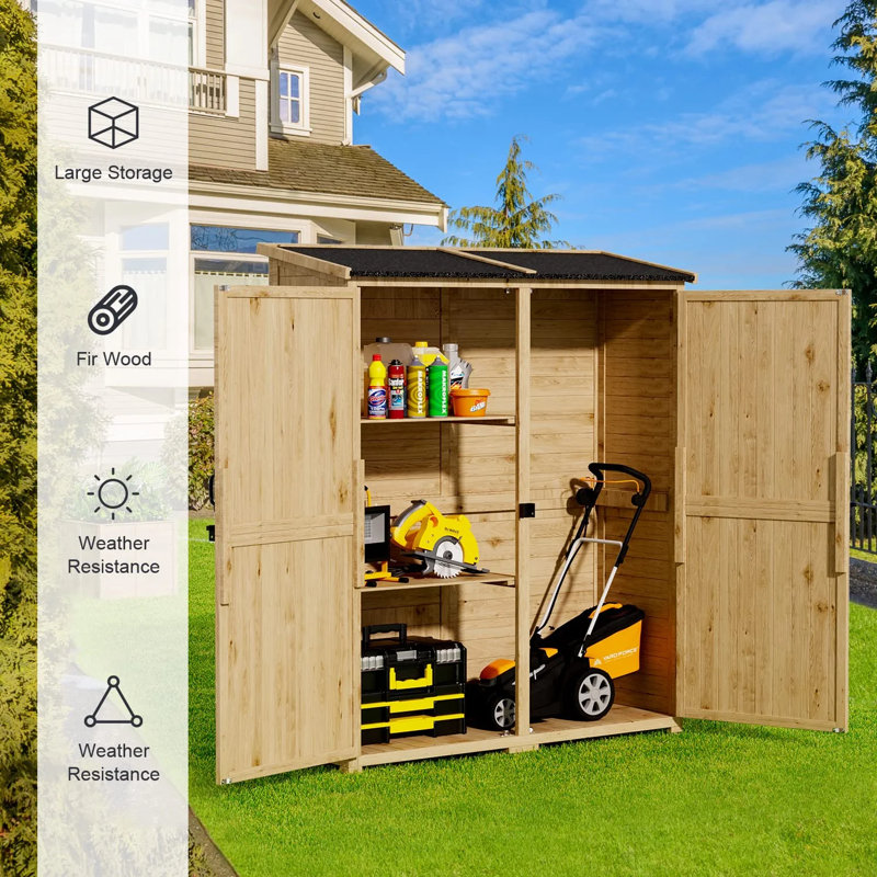 Aiho 4 ft. 7 in. W x 1 ft. 5 in. D Solid Wood Vertical Tool Shed & Reviews | Wayfair